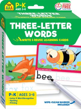 Libro School Zone Three-Letter Words Write & Reuse Learning Cards: 32 ...